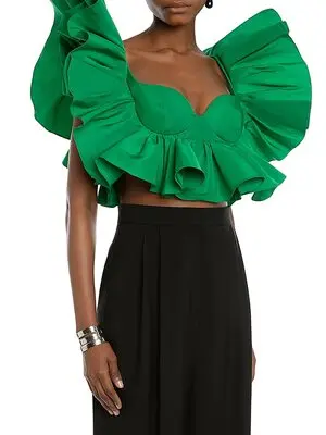 Alexander McQueen Satin Ruffle Crop Top