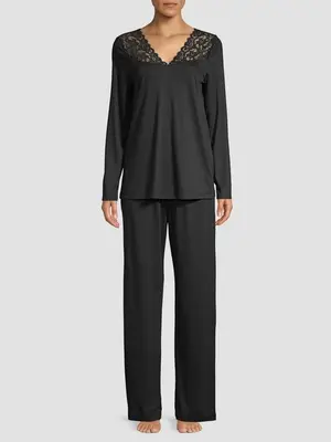 Hanro Mots Two-piece Lace & Cotton Pajama Set