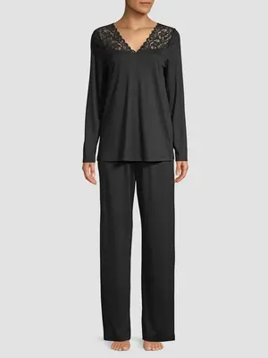 Hanro Mots Two-piece Lace & Cotton Pajama Set
