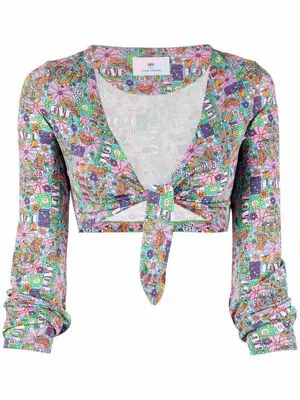 CHIARA FERRAGNI Floral-print Cropped Wrap Top