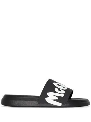 Alexander McQueen Graffiti-logo Slip-on Slides - Black