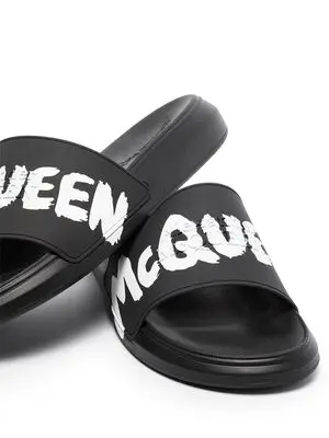 Alexander McQueen Graffiti-logo Slip-on Slides - Black