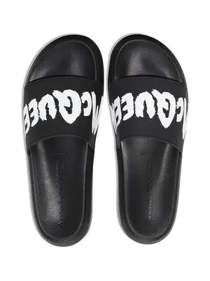 Alexander McQueen Graffiti-logo Slip-on Slides - Black