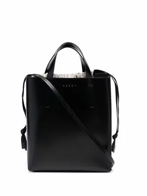 Marni Museo Drawstring Leather Tote - Black