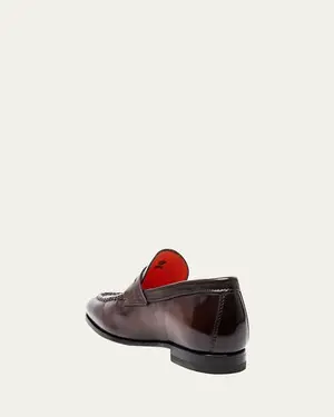 Santoni Burnished Leather Penny Loafers - Brown