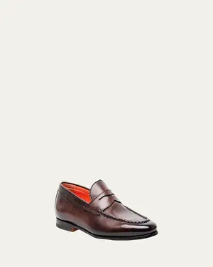 Santoni Burnished Leather Penny Loafers - Brown