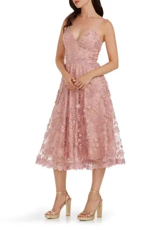 Dress The Population Tahani Floral Embroidered Fit & Flare Midi Dress - Blush