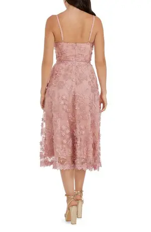 Dress The Population Tahani Floral Embroidered Fit & Flare Midi Dress - Blush
