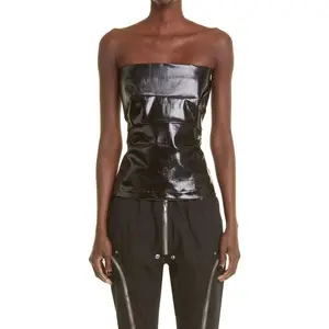 Rick Owens Lacquered Stretch Denim Strapless Bustier Top - Black
