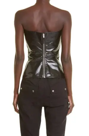 Rick Owens Lacquered Stretch Denim Strapless Bustier Top