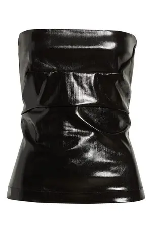 Rick Owens Lacquered Stretch Denim Strapless Bustier Top