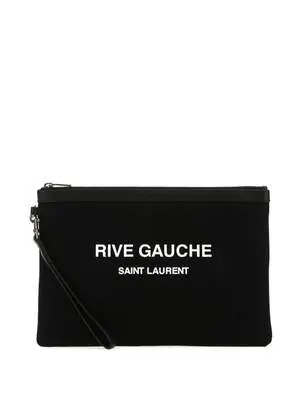 Saint Laurent Rive Gauche Logo-print Clutch - Black