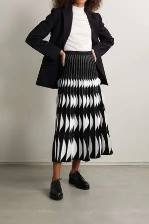 Alaïa Pleated Velour And Stretch-knit Midi Skirt