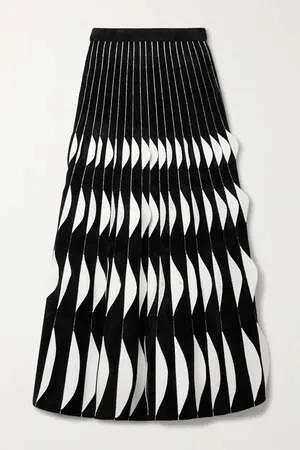 Alaïa Pleated Velour And Stretch-knit Midi Skirt