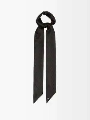 Saint Laurent Saint Laurent - Ysl-embroidered Silk-twill Scarf - Womens - Black - Black