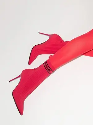 Balmain Skye Knitted Ankle Boots - Red