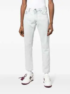 Off-White Slim Fit Jeans With Diag-stripe Print - Blue