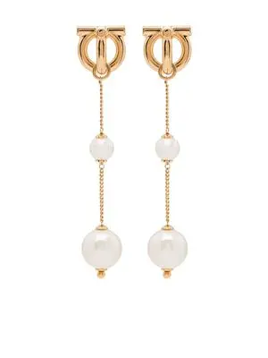 FERRAGAMO Gancini Faux Pearl Drop Earrings - Gold