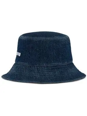 Miu Miu Navy Blue Denim Bucket Hat with White Logo Buy Miu Miu Washed Denim Bucket Hat  main image 3