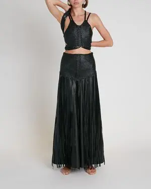 Chloé Hand-Woven Basque Fringe Maxi Skirt - Black