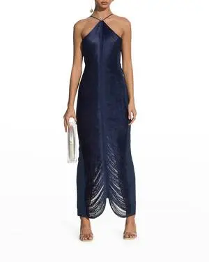 Cult Gaia Renata Fringe Halter Gown Ink