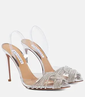 AQUAZZURA Gatsby 105 Embellished Slingback Pumps - Silver