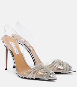 AQUAZZURA Gatsby 105 Embellished Slingback Pumps - Silver
