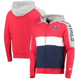 STARTER Navy Washington Capitals Playoffs Color Block Full-zip Hoodie - Red