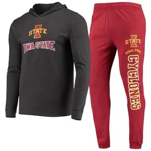 CONCEPTS SPORT Heather Charcoal Iowa State Cyclones Meter Long Sleeve Hoodie T-shirt & Jogger Pajama Set - Cardinal