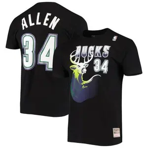 Mitchell & Ness Ray Allen Milwaukee Bucks Hardwood Classics Stitch Name & Number T-shirt - Black