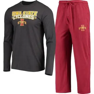 CONCEPTS SPORT Heathered Charcoal Iowa State Cyclones Meter Long Sleeve T-shirt & Pants Sleep Set - Cardinal