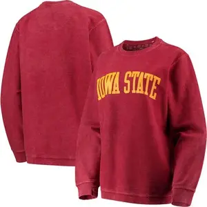 PRESSBOX Iowa State Cyclones Comfy Cord Vintage Wash Basic Arch Pullover Sweatshirt - Cardinal