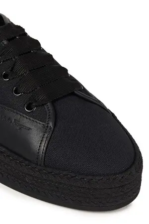 FERRAGAMO Leather-trimmed Canvas Platform Espadrille Sneakers