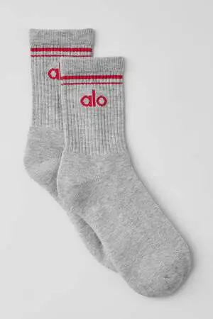 Alo Yoga Half-Crew Throwback Socks Athletic Heather Grey/bold Red