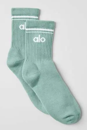 Alo Yoga Half-Crew Throwback Socks Botanical Green/white
