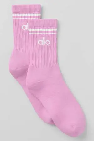 Alo Yoga Half-Crew Throwback Socks Candy Heart Pink/white