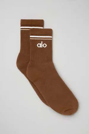 Alo Yoga Half-Crew Throwback Socks Cinnamon Brown/white