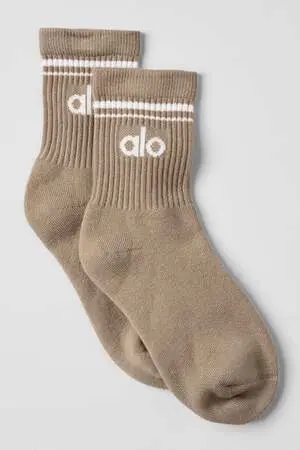 Alo Yoga Half-Crew Throwback Socks Gravel/white