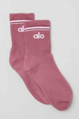 Alo Yoga Half-Crew Throwback Socks Mars Clay/white