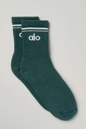 Alo Yoga Half-Crew Throwback Socks Midnight Green/white