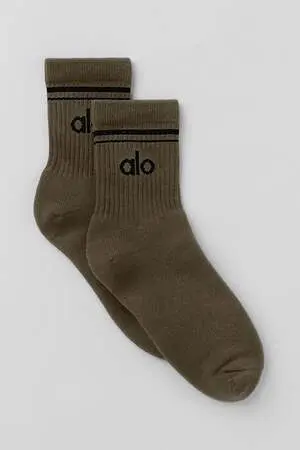 Alo Yoga Half-crew Throwback Socks - Olive Tree/black