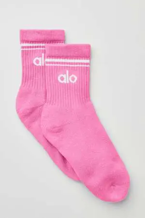 Alo Yoga Half-Crew Throwback Socks Paradise Pink/white