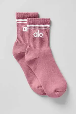 Alo Yoga Half-Crew Throwback Socks Pink Wild Rose/white