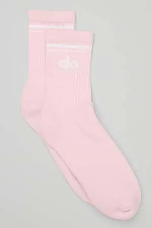Alo Yoga Half-Crew Throwback Socks Powder Pink/white