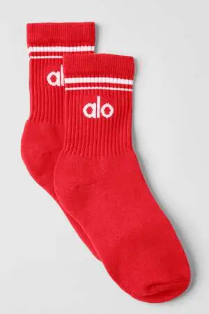 Alo Yoga Half-Crew Throwback Socks Red Hot Summer/white