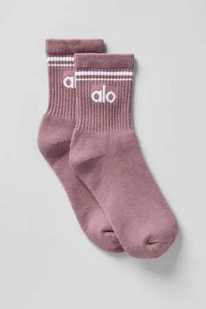 Alo Yoga Half-Crew Throwback Socks Smoky Quartz/white