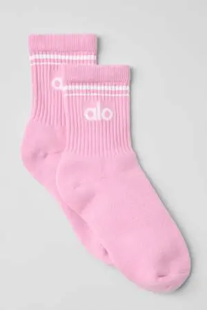 Alo Yoga Half-Crew Throwback Socks Sweet Pink/white