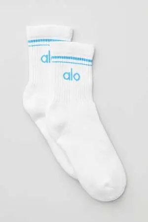 Alo Yoga Half-Crew Throwback Socks White/azure Blue