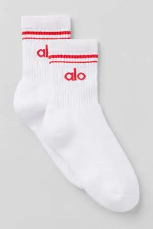 Alo Yoga Half-Crew Throwback Socks White/bright Red
