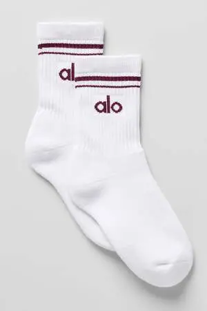 Alo Yoga Half-Crew Throwback Socks White/burgundy